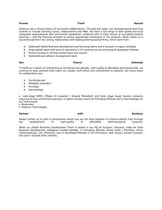 Company profile of ranbaxy | DOCX