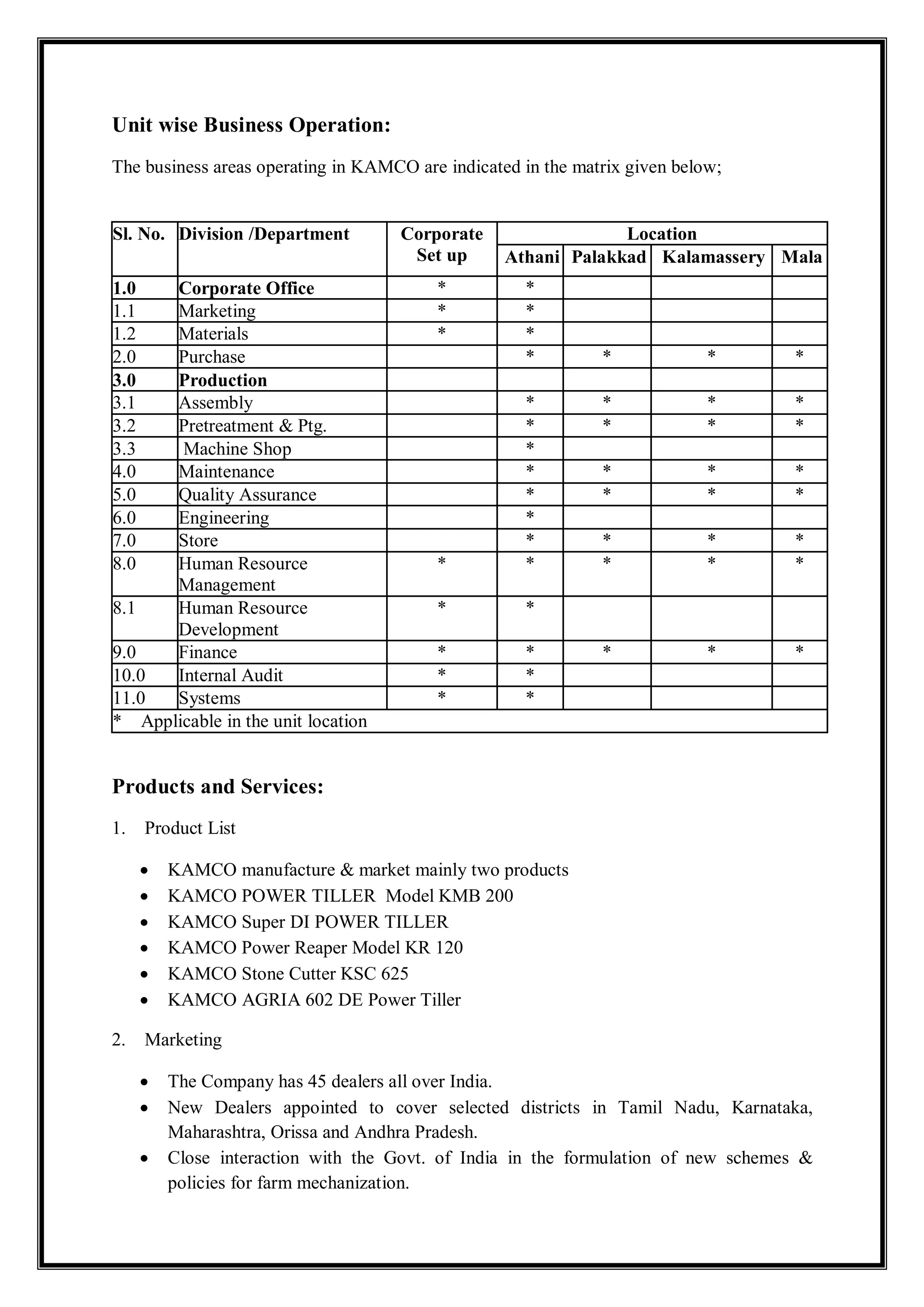 KAMCO - Kerala Agro Machinery Corporation Ltd - Company profile | PDF