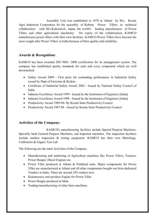 KAMCO - Kerala Agro Machinery Corporation Ltd - Company profile | PDF