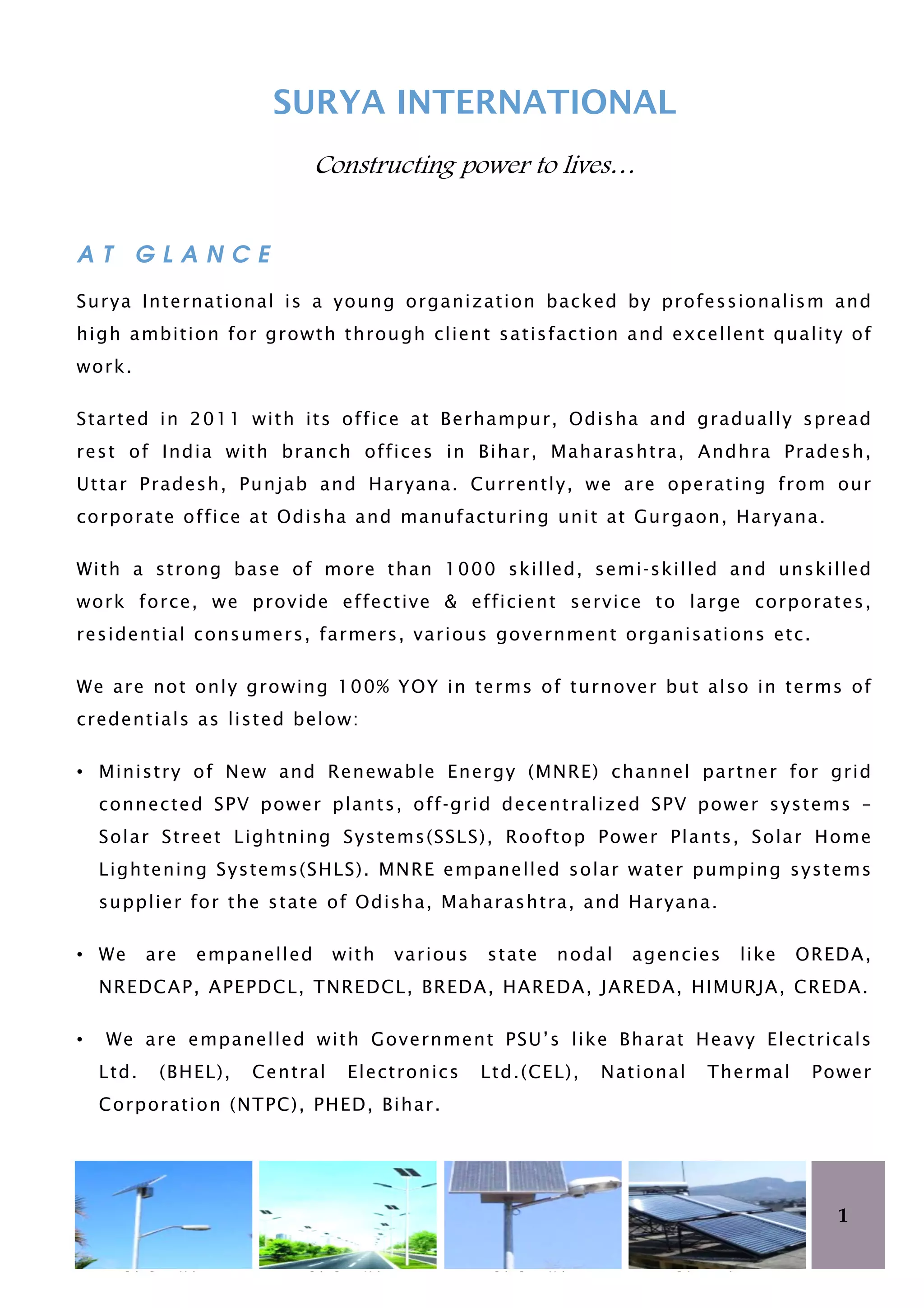 Solar Company profile - Surya International | PDF