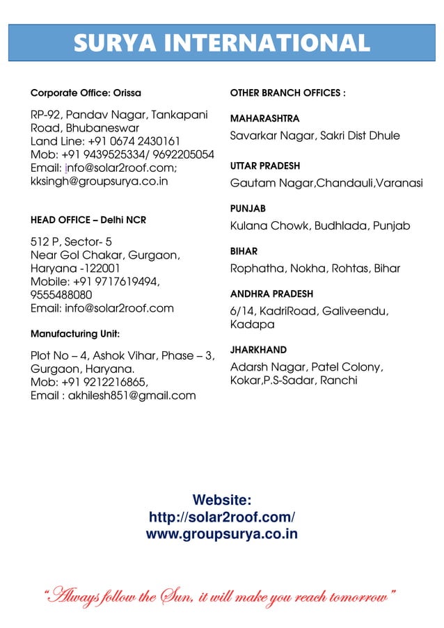 Solar Company profile - Surya International | PDF | Power and Energy ...