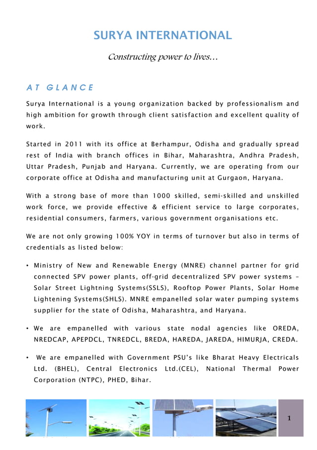 Solar Company profile - Surya International | PDF | Power and Energy ...