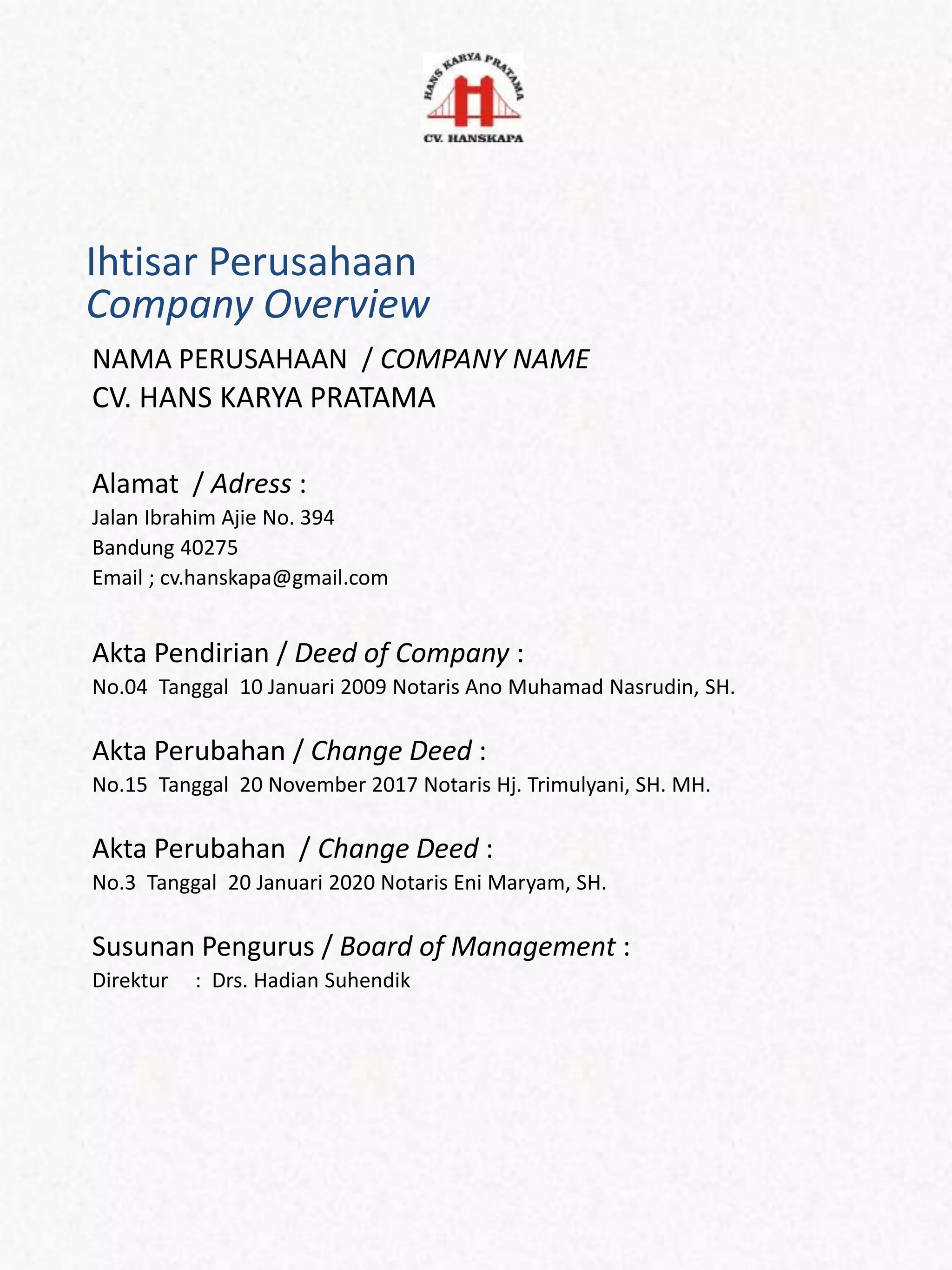 Company profile cv. hanskapa | PPTX