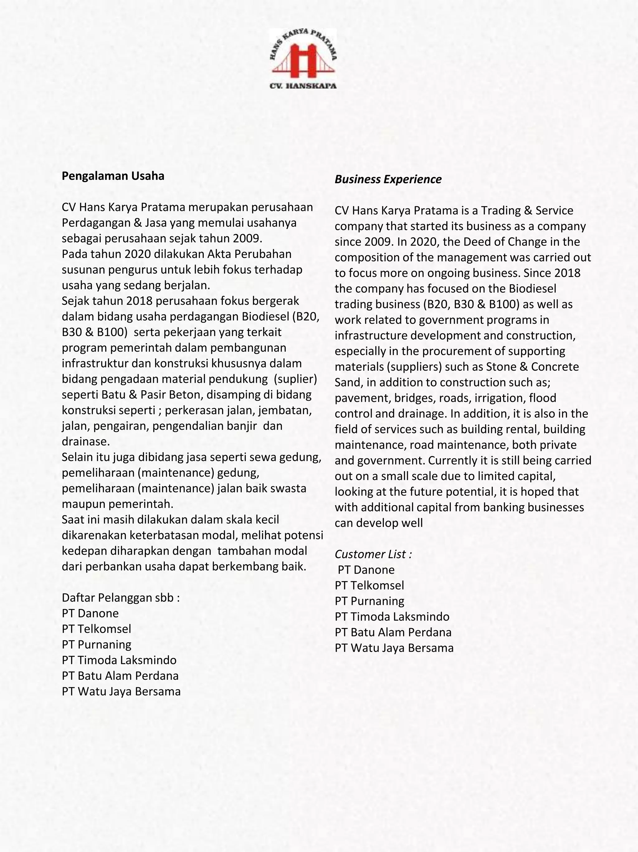 Company profile cv. hanskapa | PPTX