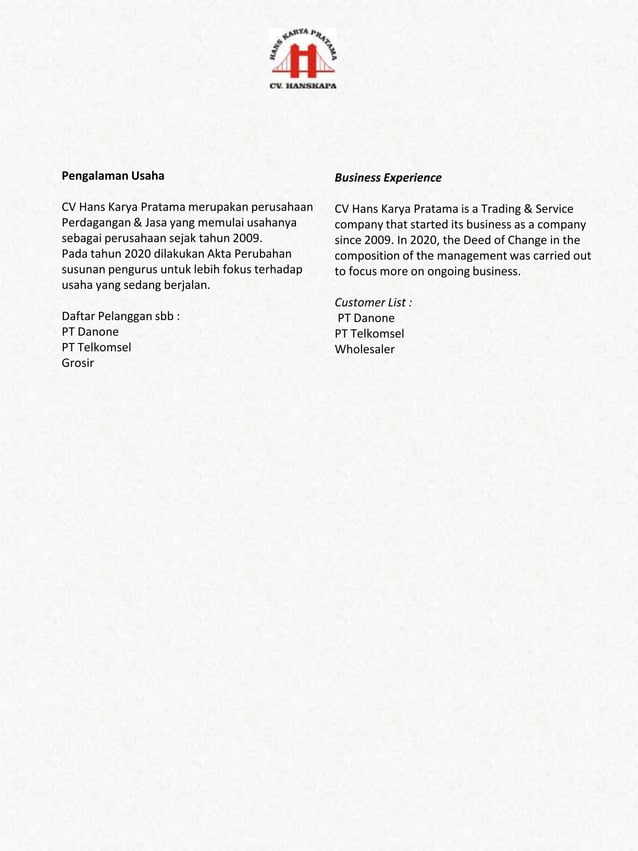 Company Profile cv. hanskapa | PPTX