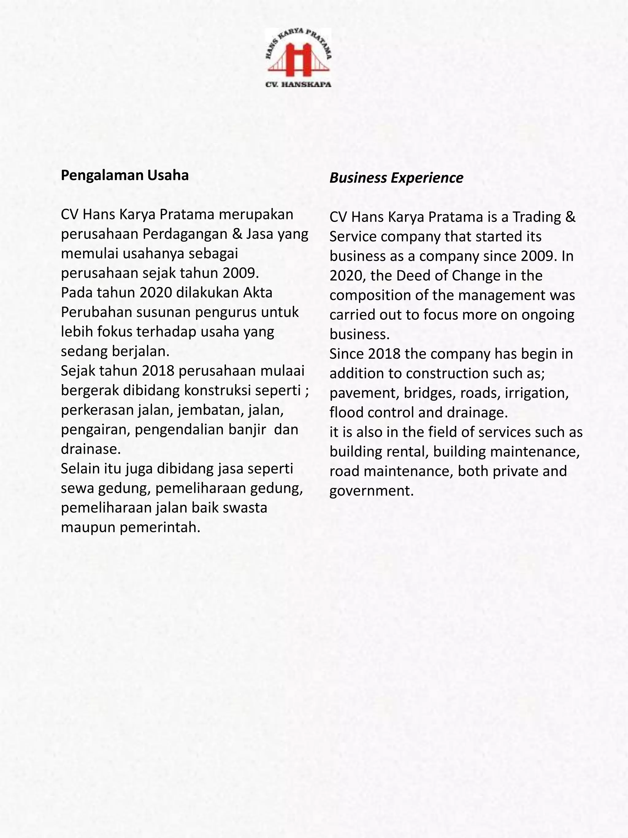 comp profile CV. Hanskapa | PPTX