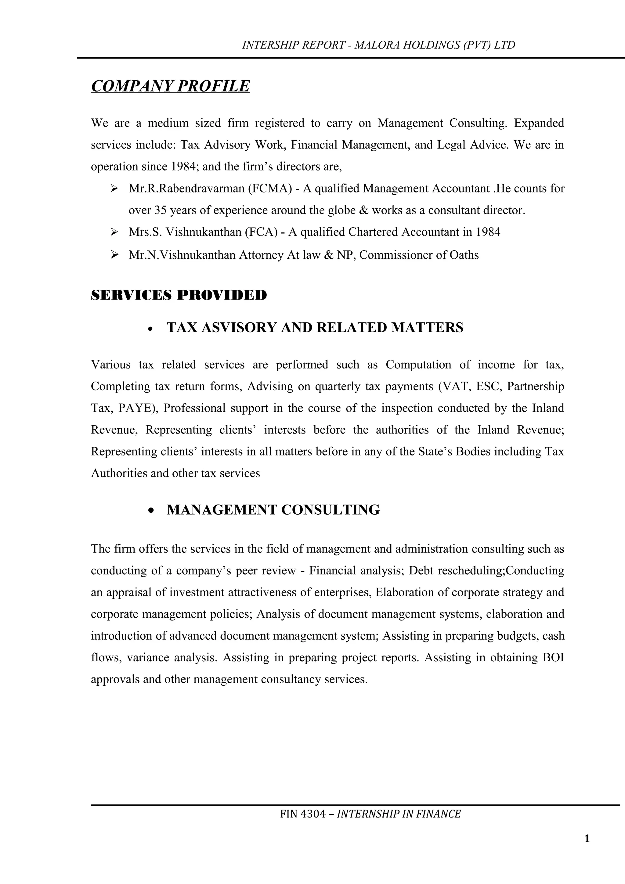 Company Profile Malora Holdings | DOC