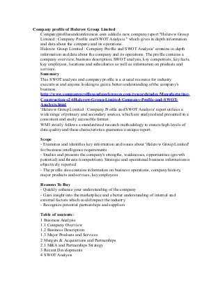 Company profile of halcrow group limited