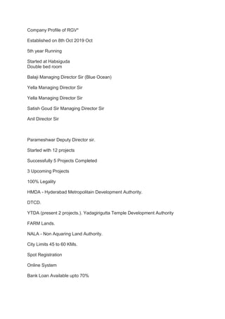 Company Profile of RGV and history align | PDF