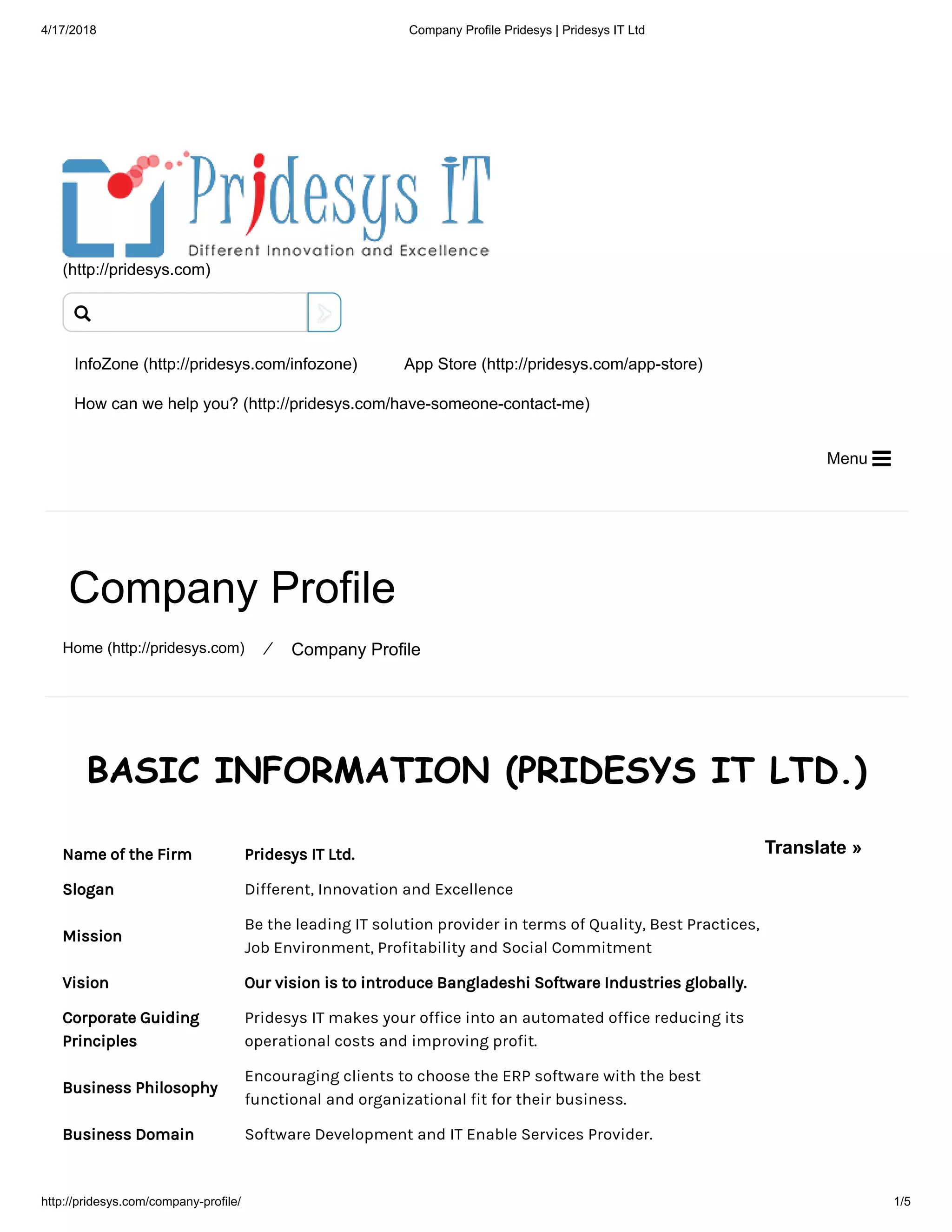 Company Profile Pridesys | Pridesys IT Ltd | PDF