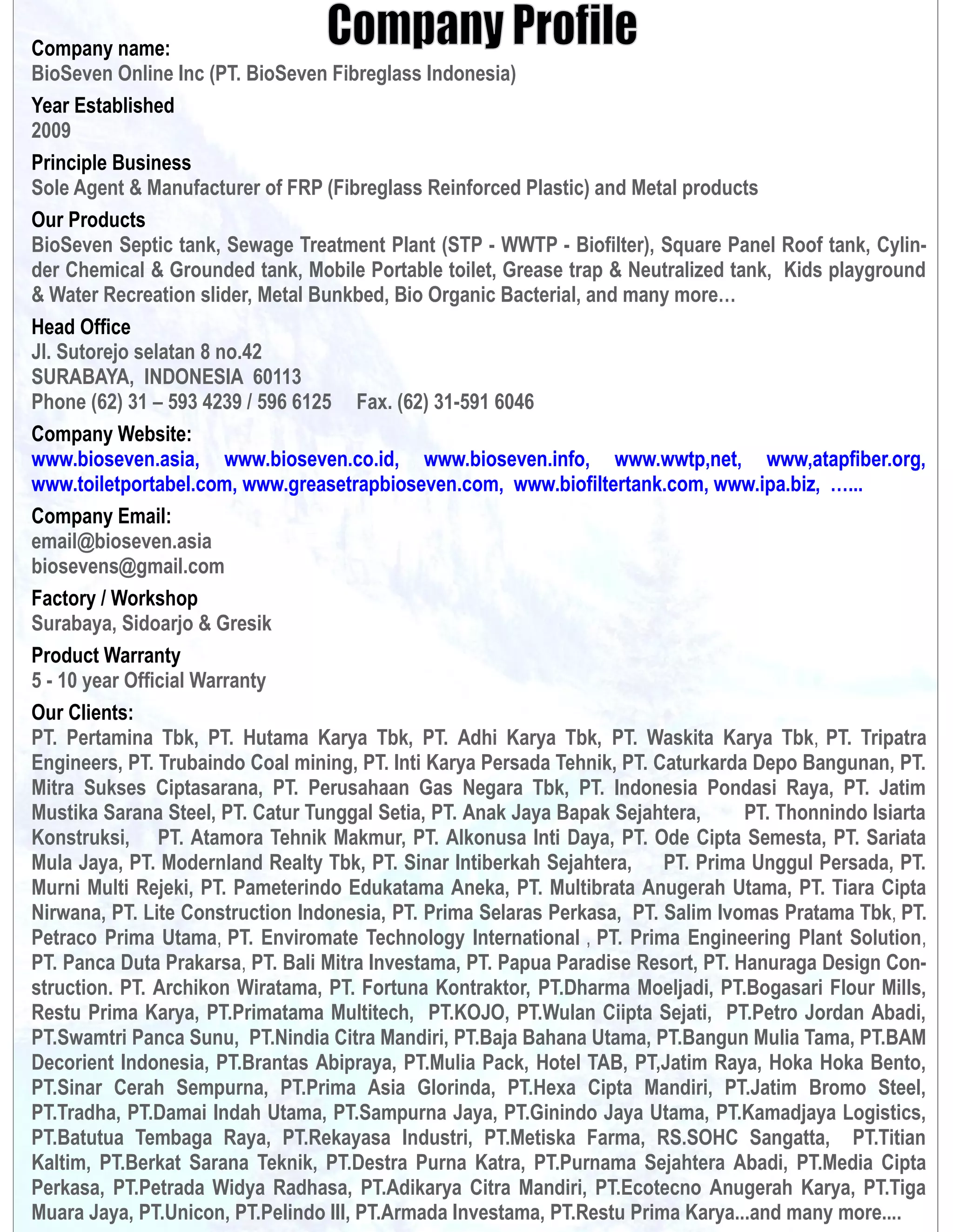 Profil Perusahaan pt.bioseven fiberglass indonesia | PDF