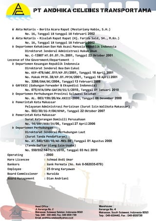 Company profile pt. andhika celebes transportama | PDF