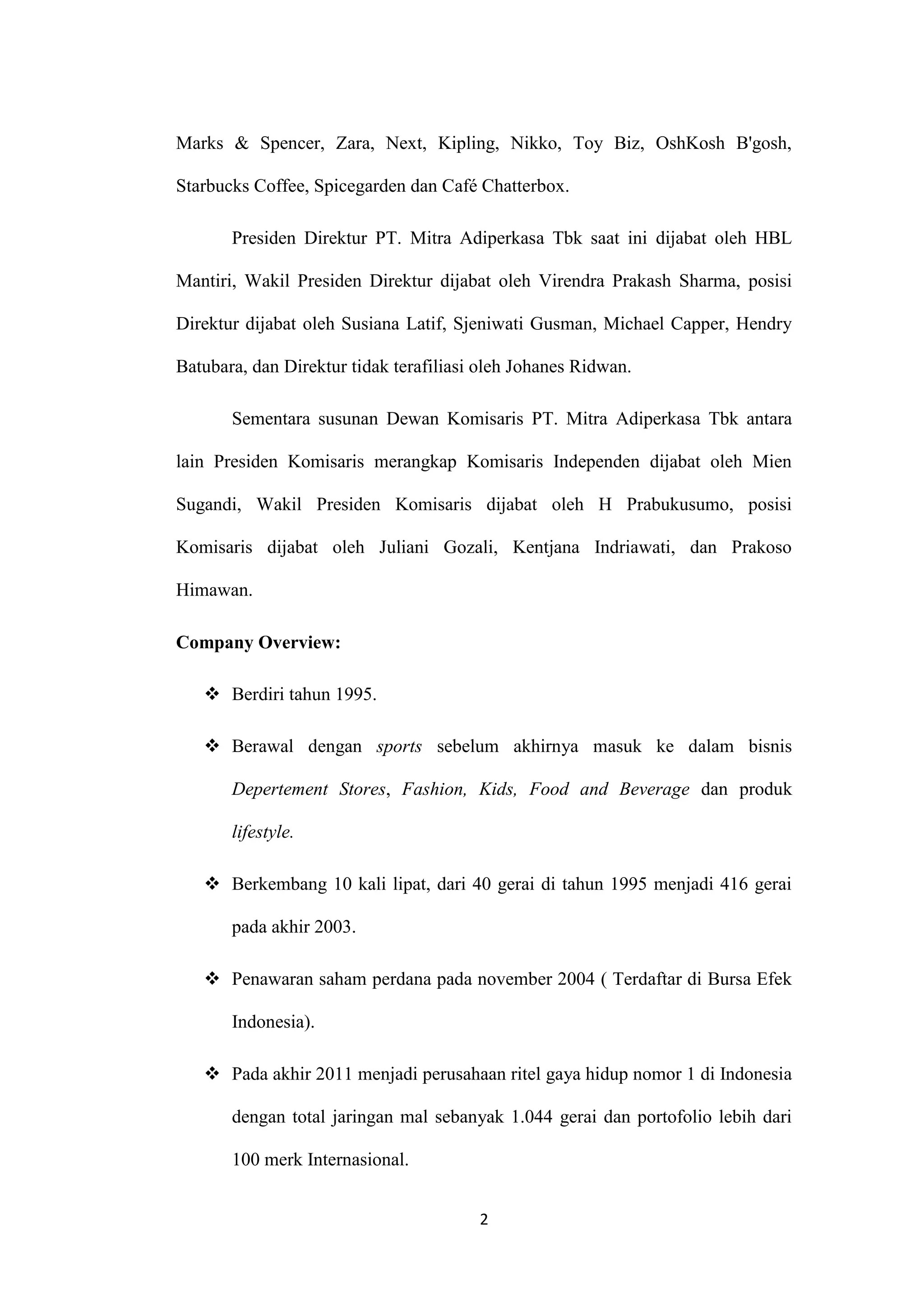 Company profile pt mitra adiperkasa tbk | DOCX