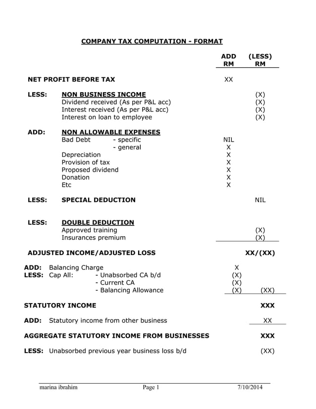 Company tax computation format (1) | PDF