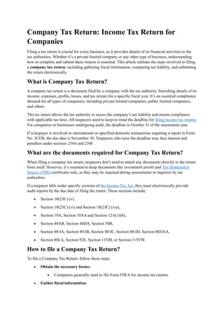 Company Tax Return: Income Tax Return for Companies - Tax Craft Hub | PDF