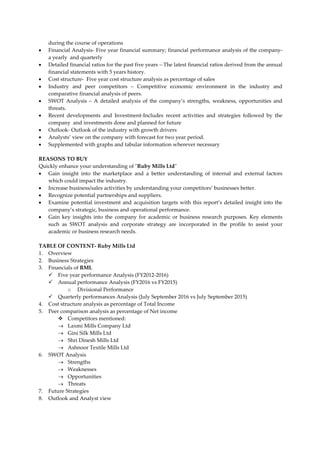 Ruby Mills Ltd- Company Profile & Financial Analysis | PDF | Business ...