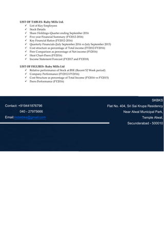 Ruby Mills Ltd- Company Profile & Financial Analysis | PDF | Business ...