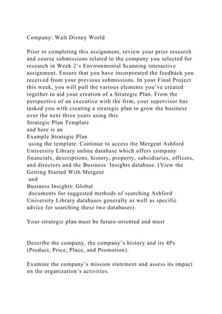 Company Walt Disney World Prior to completing this assignment, .docx