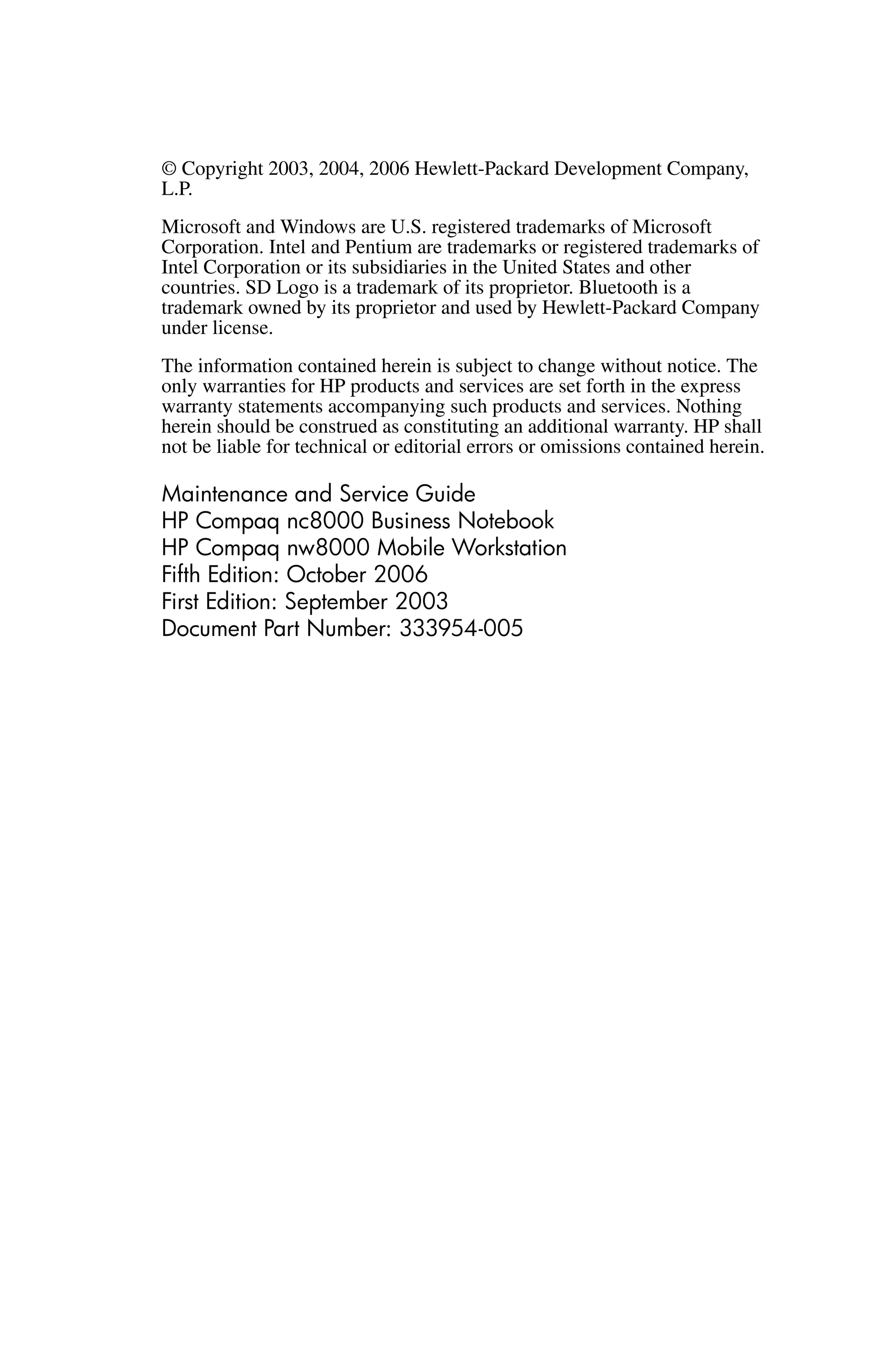 Compaq nc8000 Maintenance and Service Guide | PDF