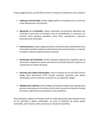 Comparación del Código Penal Dominicano Vigente y el Proyecto de Ley ...