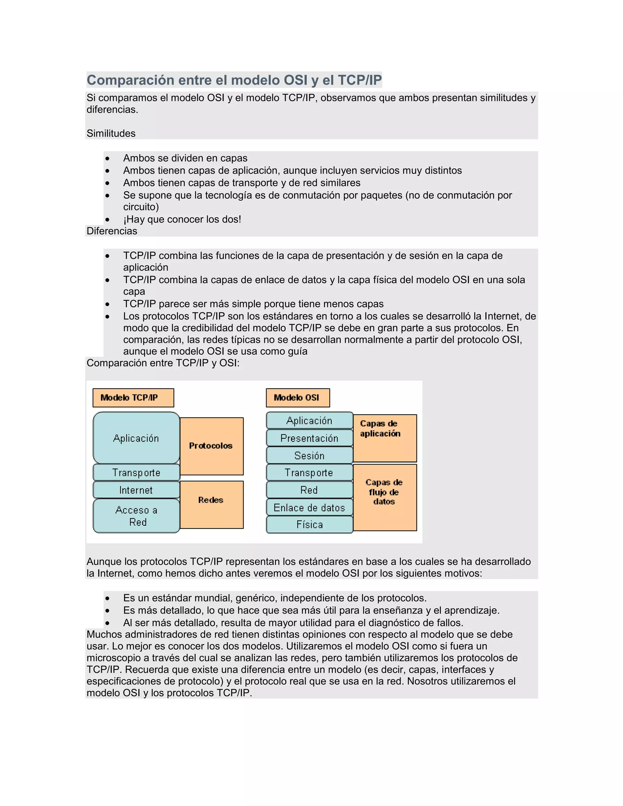 Comparación entre el modelo osi y el tcp | DOCX