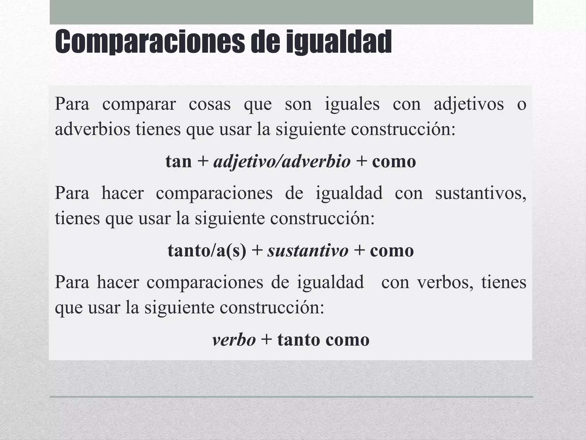 Comparaciones de igualdad y desigualdad. superlativos | PPT