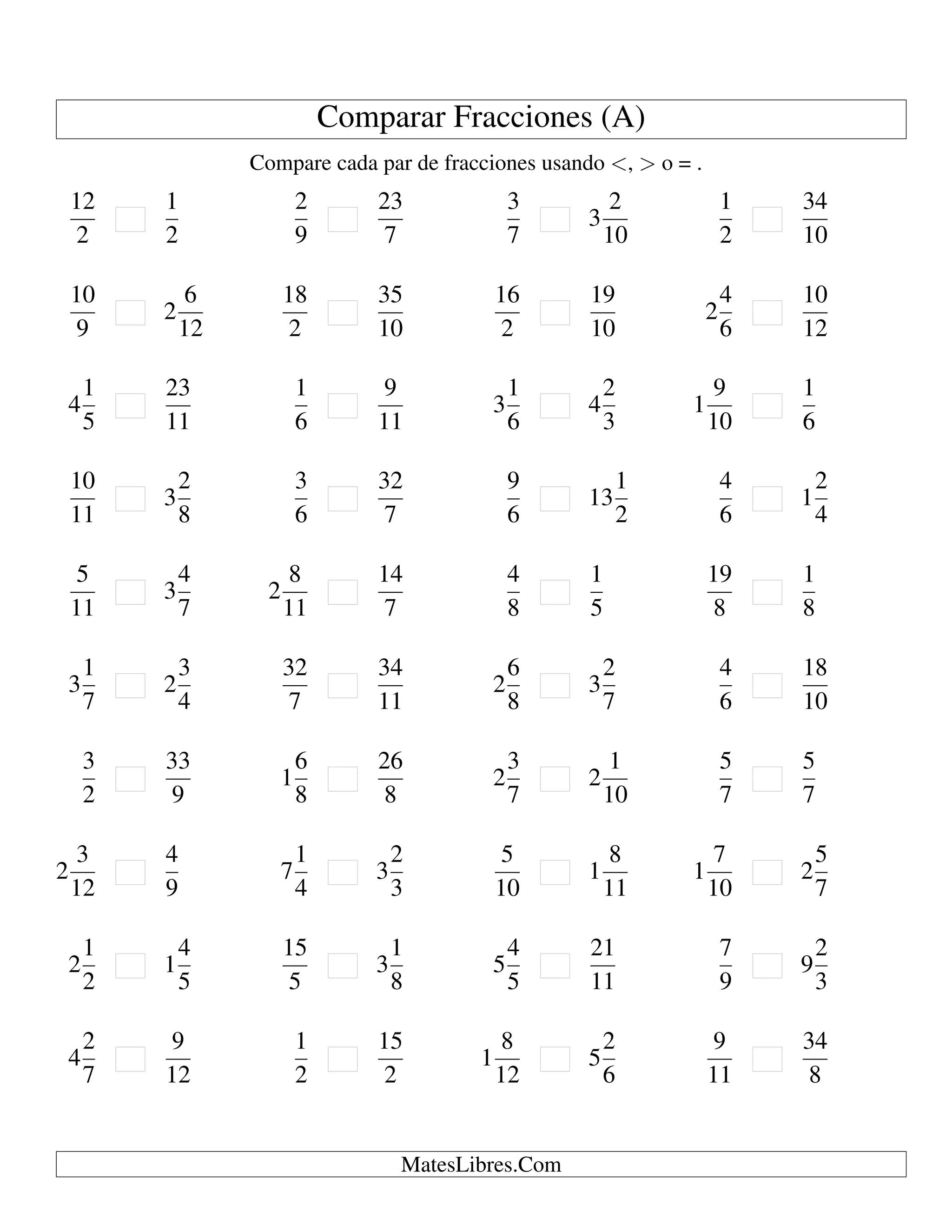 Comparar fracciones | PDF