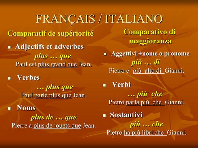 Comparatif fran-ital. | PPT