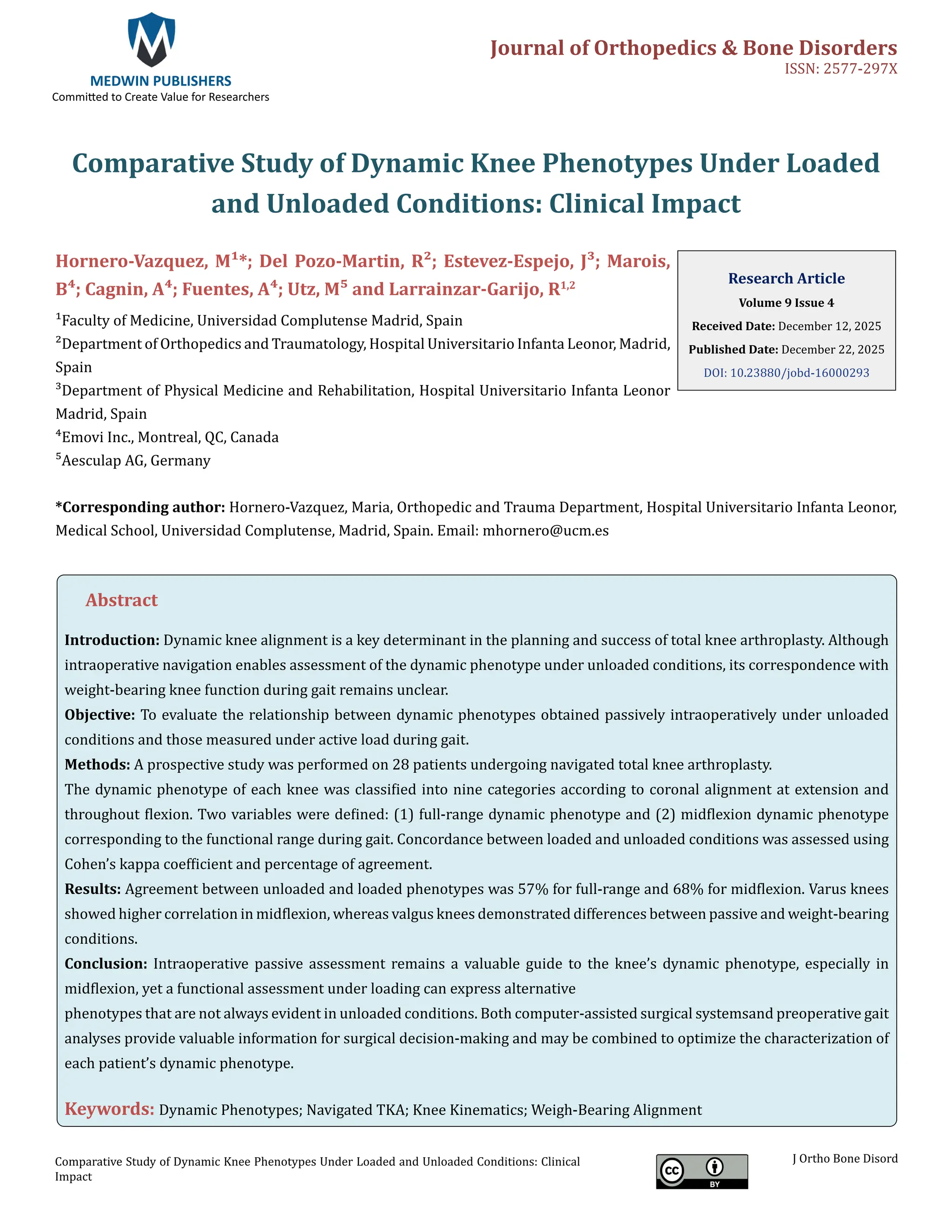 Comparative Study of Dynamic Knee Phenotypes Under Loaded and Unloaded ...