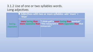 Comparative adjectives ossessive pronouns and adjectives to describe ...