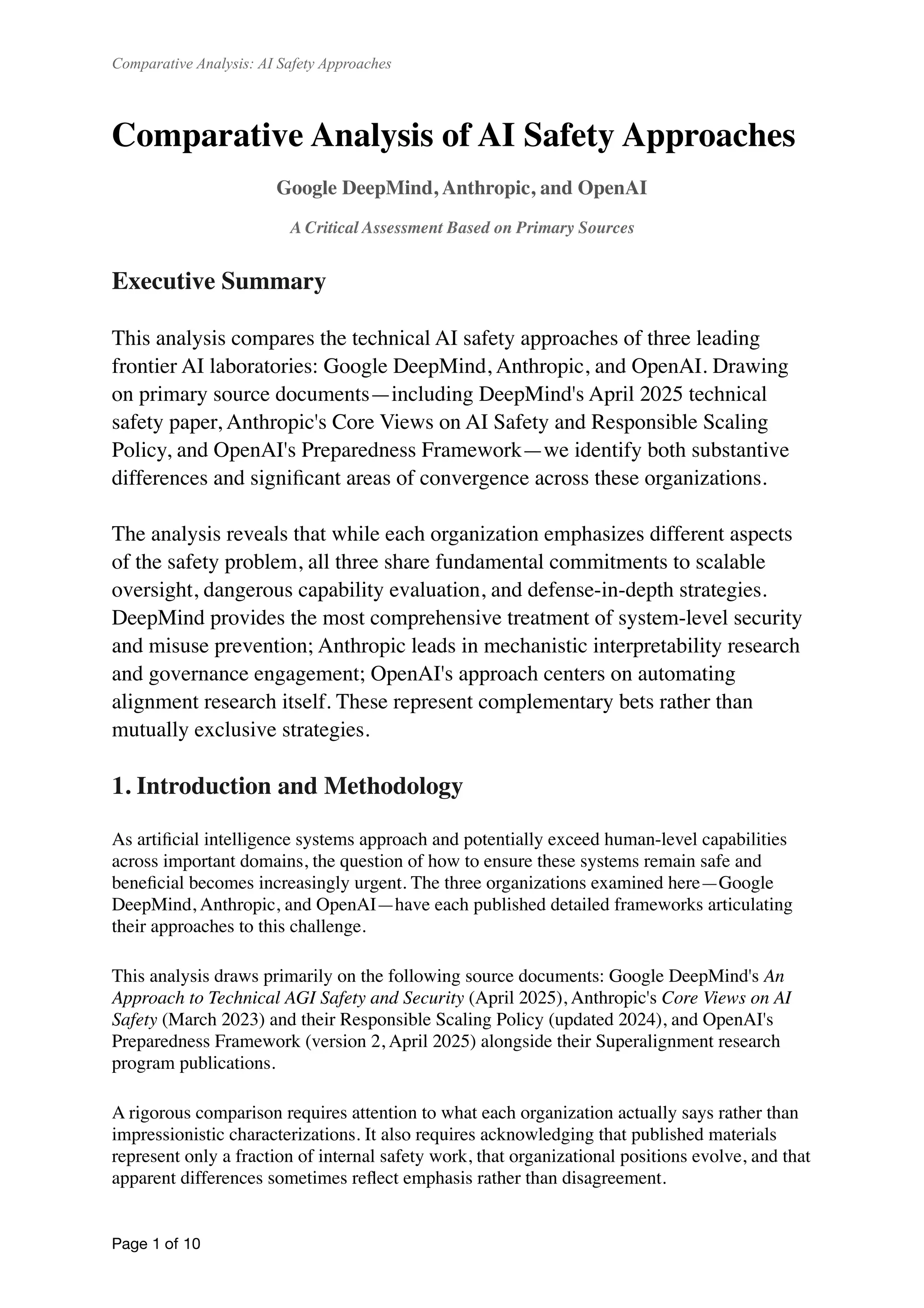 Comparative Analysis of AI Safety Approaches | PDF