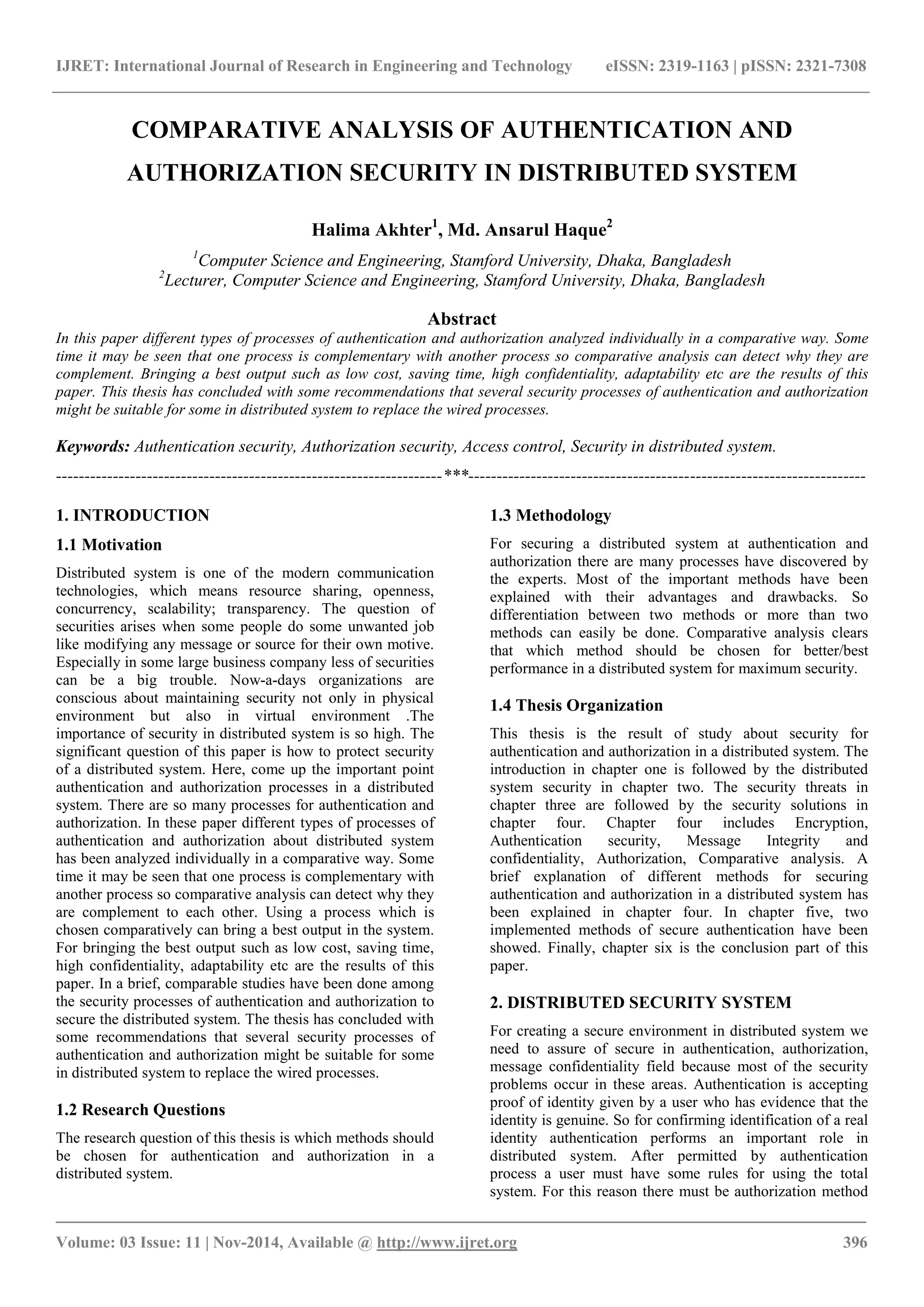 Comparative Analysis Of Authentication And Authorization Security In