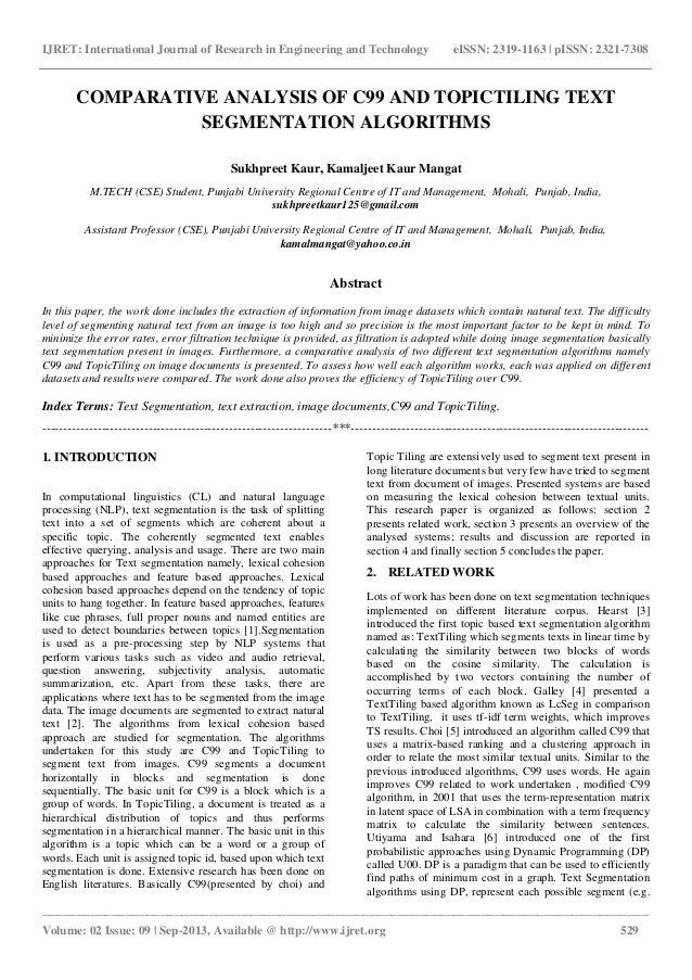 Comparative Analysis Of C99 And Topictiling Text Segmentation Algorit