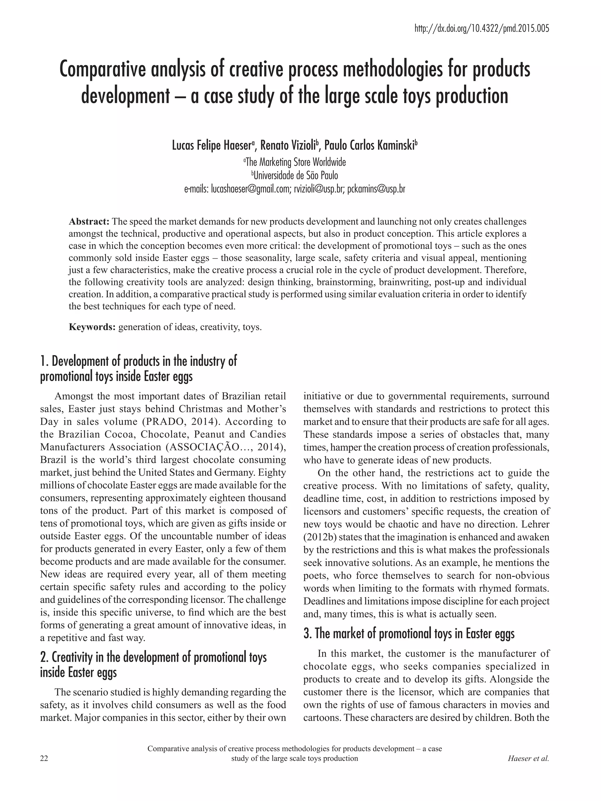 Comparative analysis of creative process mathodologies for product ...