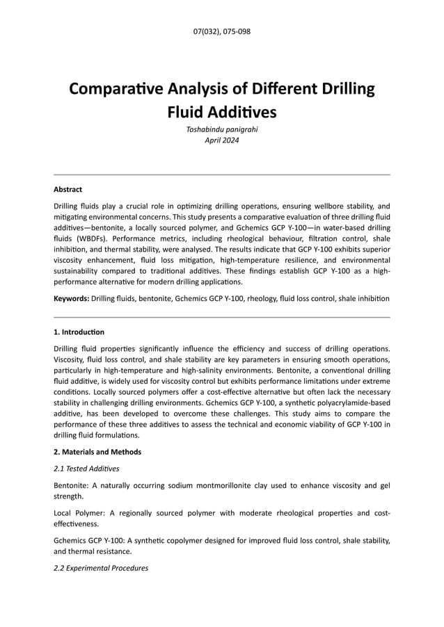 Comparative Analysis of Different Drilling Fluid Additives | PDF