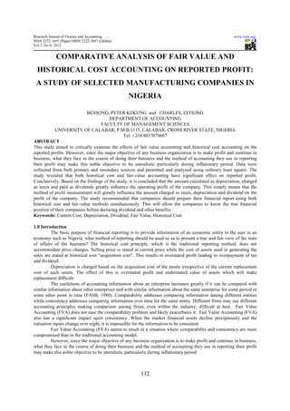 Comparative analysis of fair value and historical cost accounting on ...