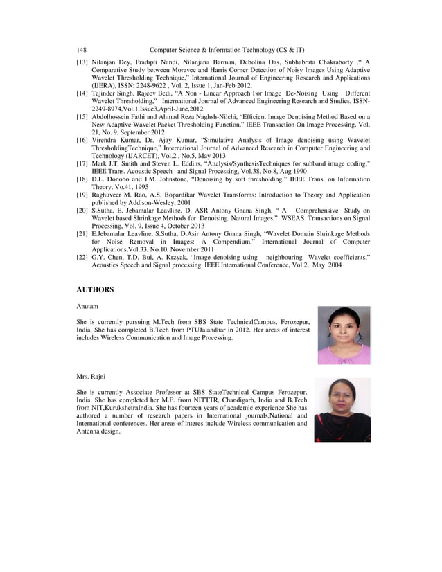 Comparative Analysis Of Filters And Wavelet Based Thresholding Methods For Image Denoising Pdf