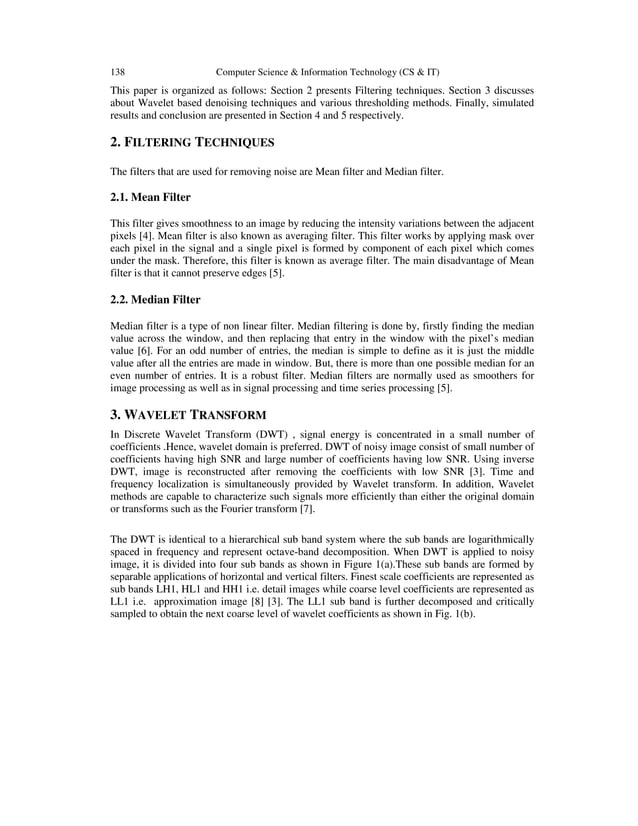 Comparative Analysis Of Filters And Wavelet Based Thresholding Methods For Image Denoising Pdf