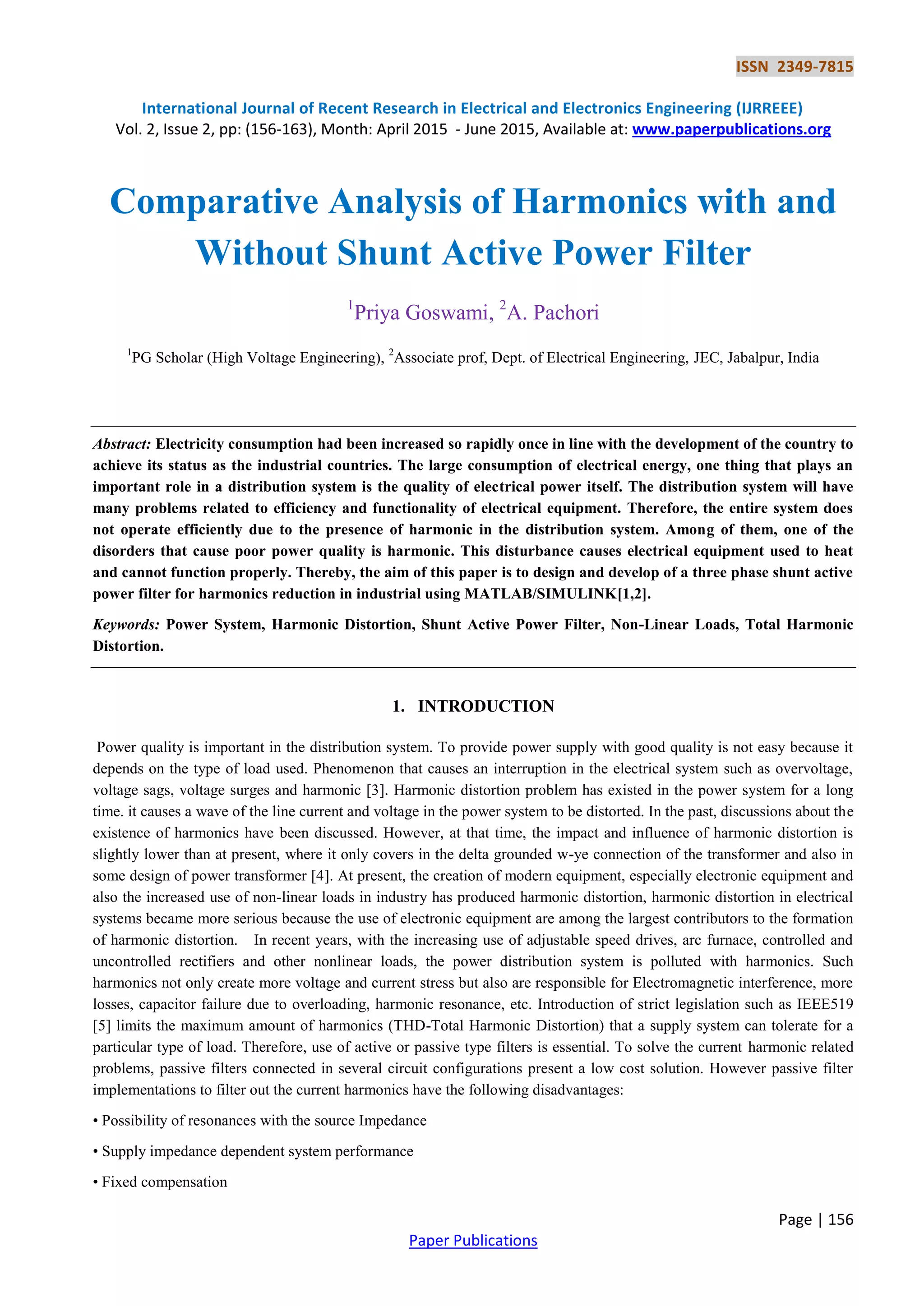 Comparative Analysis of Harmonics with and Without Shunt Active Power Filter | PDF