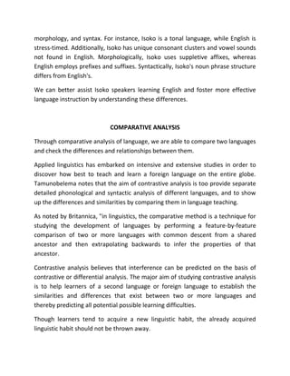 COMPARATIVE AND CONTRASTIVE ANALYSIS OF ISOKO AND ENGLISH LANGUAGES | DOCX