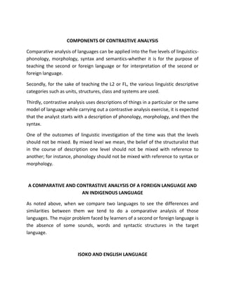 COMPARATIVE AND CONTRASTIVE ANALYSIS OF ISOKO AND ENGLISH LANGUAGES | PDF