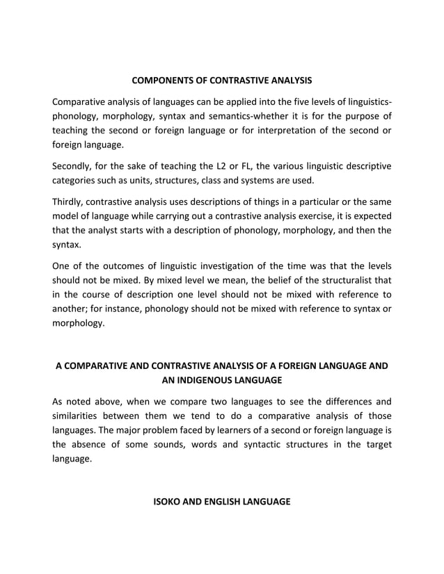 COMPARATIVE AND CONTRASTIVE ANALYSIS OF ISOKO AND ENGLISH LANGUAGES | PDF