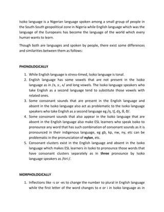 COMPARATIVE AND CONTRASTIVE ANALYSIS OF ISOKO AND ENGLISH LANGUAGES | PDF