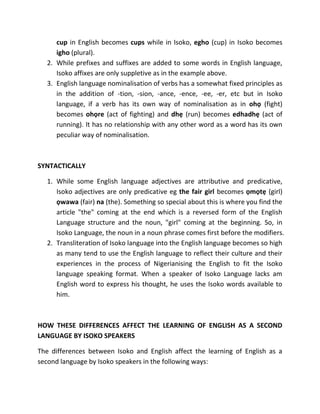 COMPARATIVE AND CONTRASTIVE ANALYSIS OF ISOKO AND ENGLISH LANGUAGES | DOCX