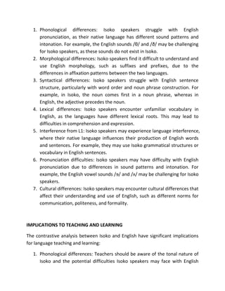 COMPARATIVE AND CONTRASTIVE ANALYSIS OF ISOKO AND ENGLISH LANGUAGES | DOCX