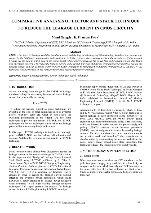 Comparative Analysis Of Lector And Stack Technique To Reduce The