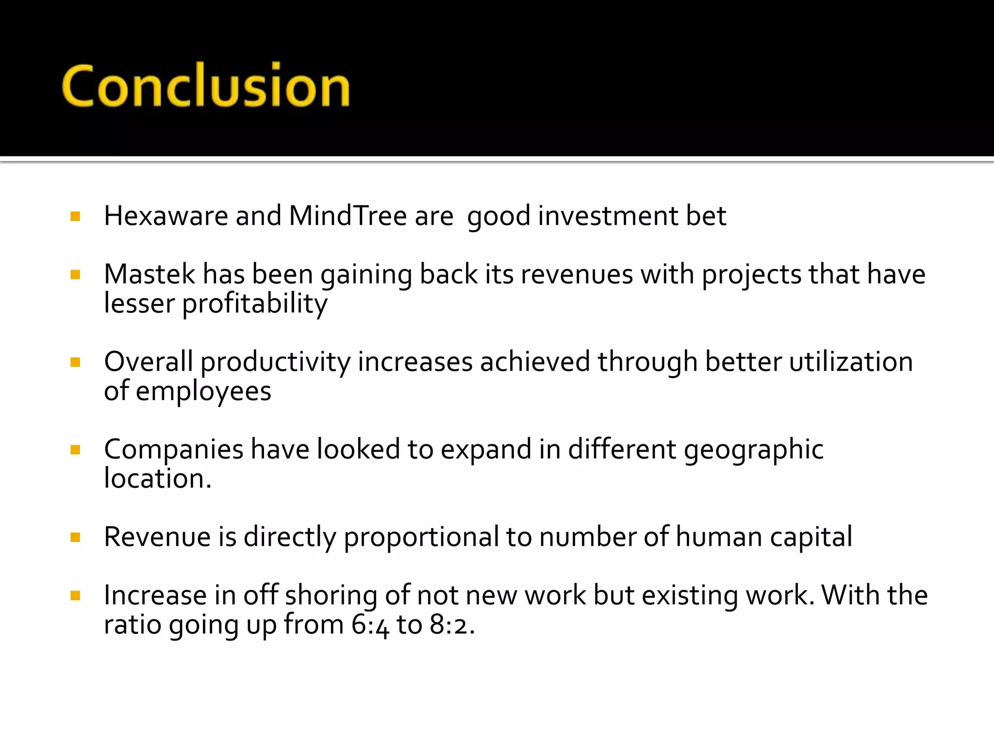 Comparative analysis of mastek, mindtree and hexaware | PPTX