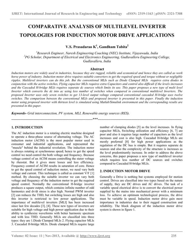 Comparative analysis of multilevel inverter topologies for induction motor drive applications | PDF