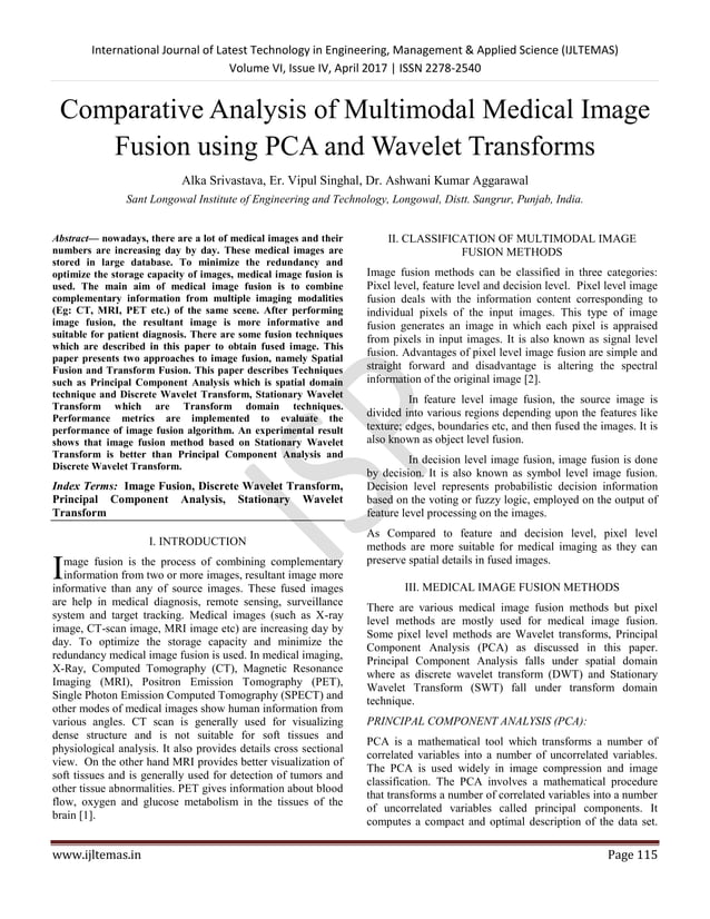 Comparative analysis of multimodal medical image fusion using pca and wavelet transforms | PDF