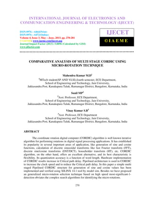 Comparative analysis of multi stage cordic using micro rotation techniq ...